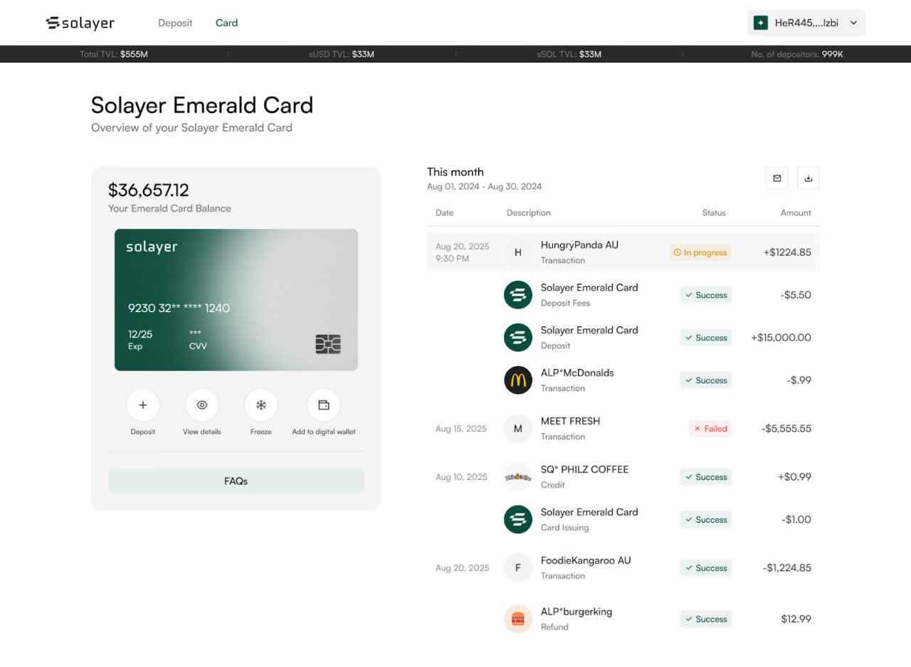 Solayer Emerald Card: Tăng Tốc Thanh Toán On-Chain Với InfiniSVM